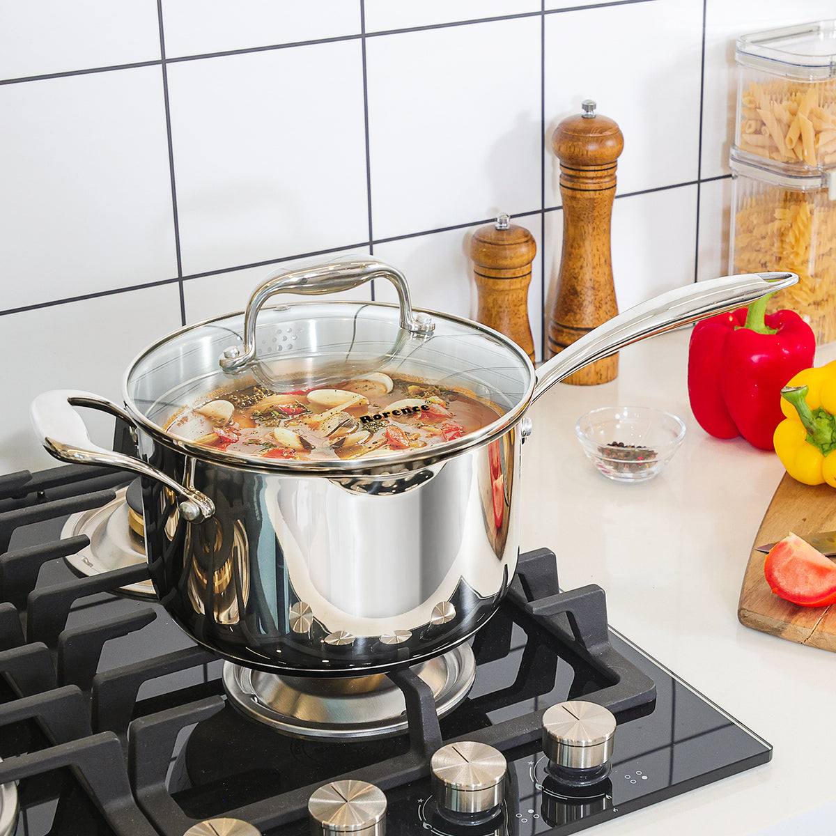 Rorence Stainless Steel Saucepan: Saucepan with Pour Spout, Capsule Bo ...